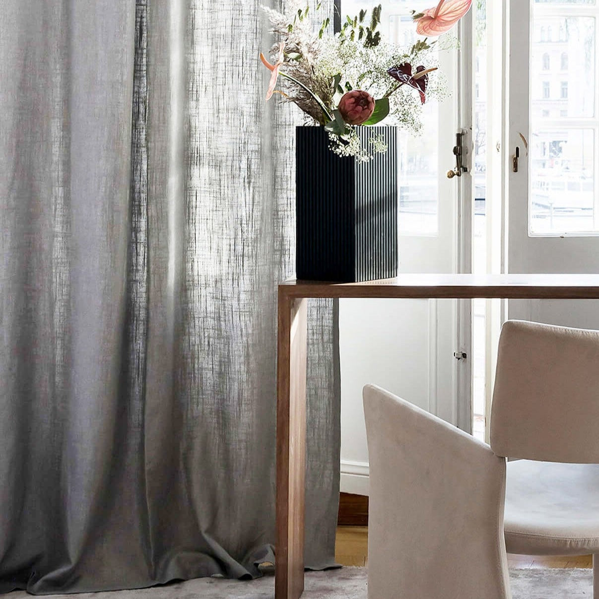 Ready made grey linen curtain, 225cm length / 280cm wide (1 panel ...